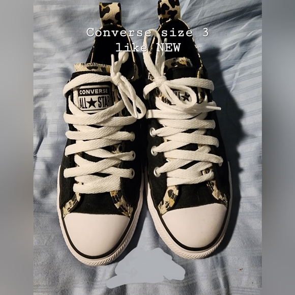 Converse | Shoes | Converse Blackleopard Girls Size 3 | Poshmark